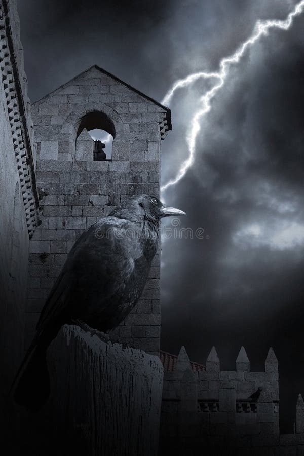 Halloween medieval raven stock illustration. Illustration of granite ...