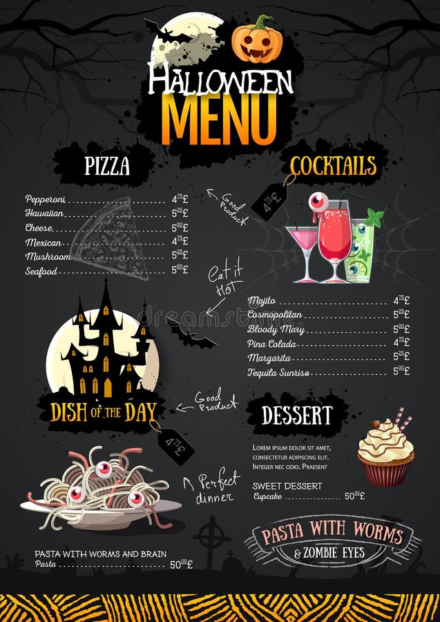 Halloween Menu Design with Jack O Lantern. Restaurant Menu Stock Vector ...