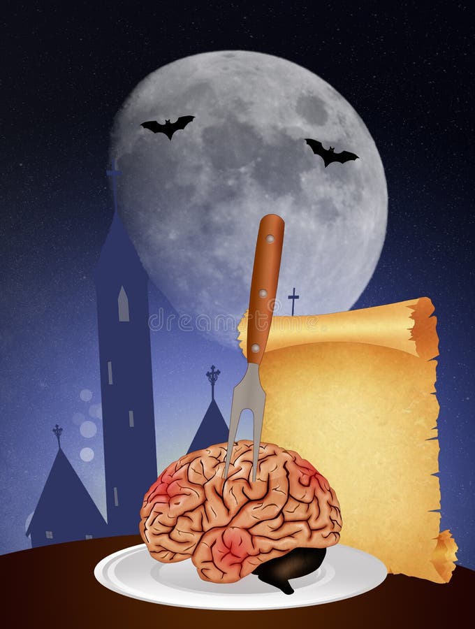 Halloween Menu with Human Brain Stock Illustration - Illustration of ...