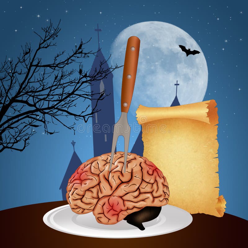 Halloween Menu with Human Brain Stock Illustration - Illustration of ...