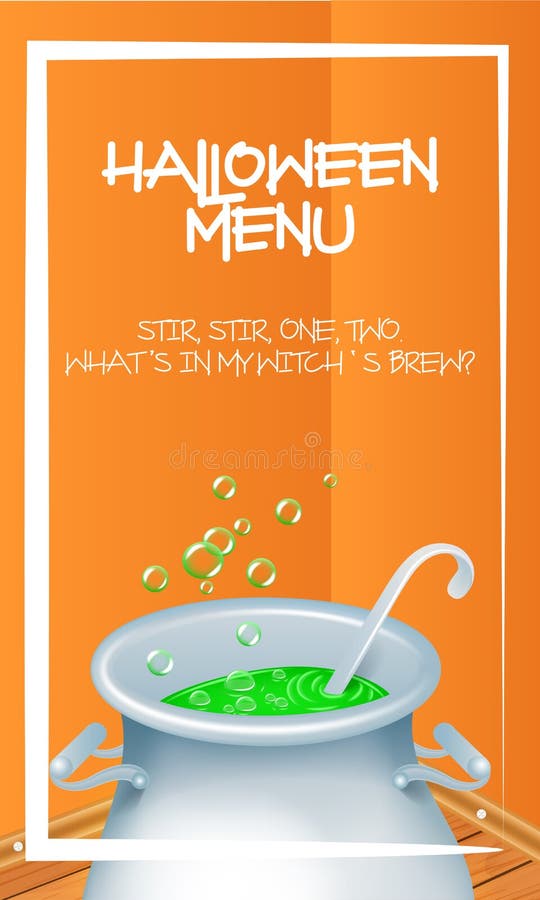 Halloween Menu Template with Realistic Halloween Witch S Cauldron Pot ...