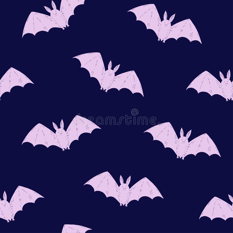 Halloween Monochrome Seamless Pattern with Simple Cute Bat Silhouettes ...