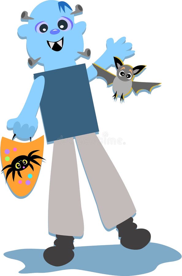 Halloween Monster with Bat and Spider Bag Stock Vector - Illustration ...