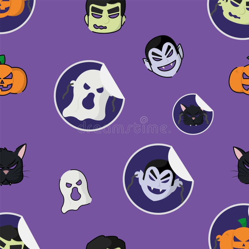 Halloween Monster Sticker Pattern Vector Stock Vector - Illustration of ...