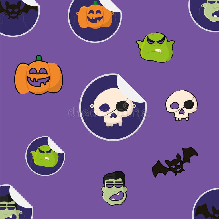 Halloween Monster Sticker Pattern Vector Stock Vector - Illustration of ...