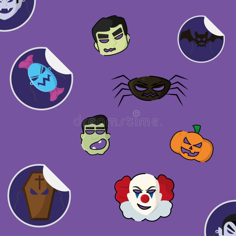 Halloween Monster Sticker Pattern Vector Stock Vector - Illustration of ...