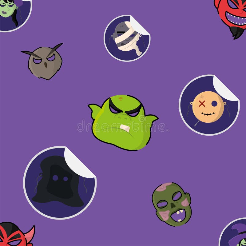 Halloween Monster Sticker Pattern Vector Stock Vector - Illustration of ...
