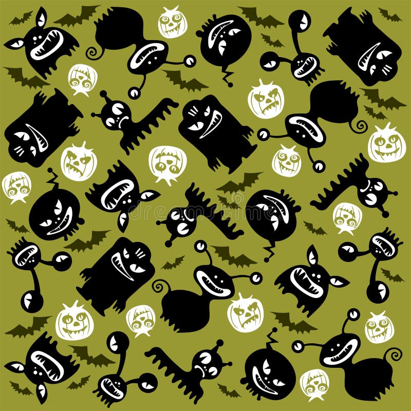 Halloween Monsters Background Stock Vector - Illustration of green ...
