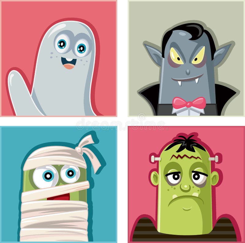 Halloween Monsters Characters Vector Illustration Set Stock Vector ...