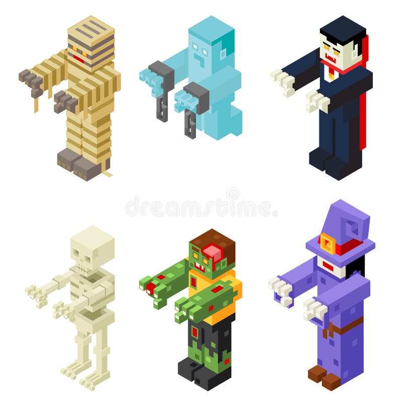 Halloween Monsters Icons Set Flat Design Isometric 3d Vector ...