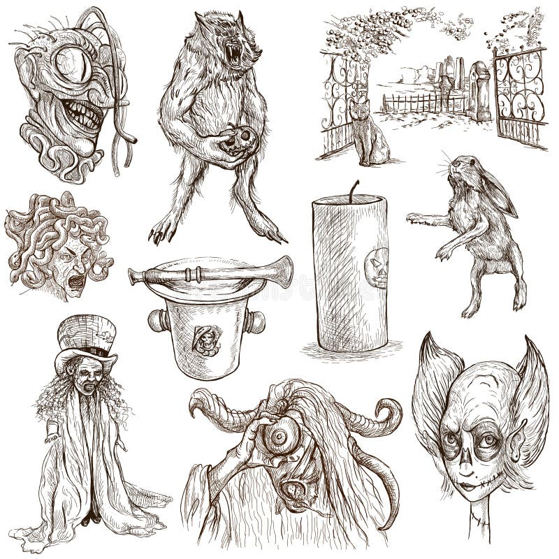 Halloween, Monsters, Magic - Hand Drawn Pack on White Stock ...