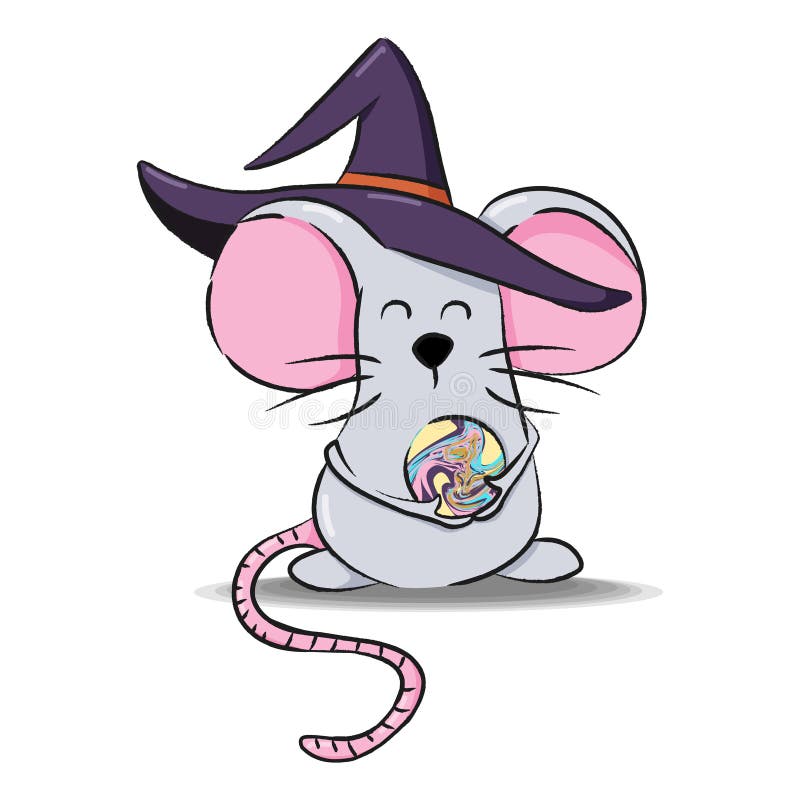 Halloween Mouse with Witch Hat and Magic Ball. Isolated on White ...