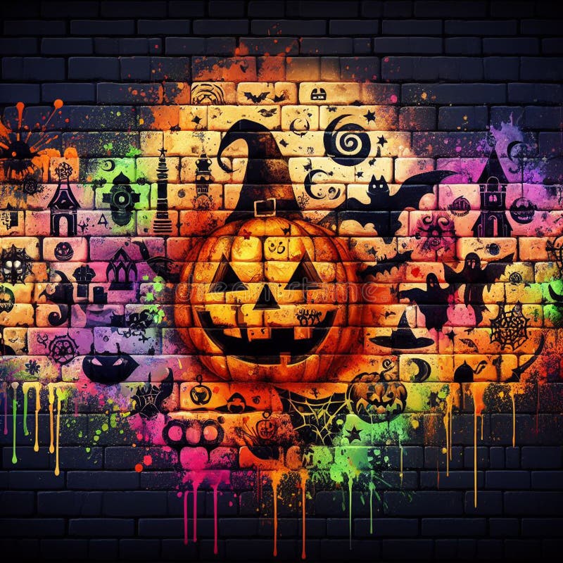 Halloween Multi Colors Art Texture Bricks Wall, Splash Style of ...