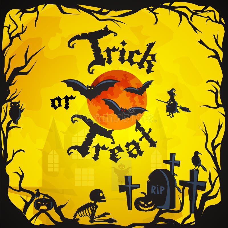 Halloween Night Background with Pumpkin Full Moon and Trick or Treat ...