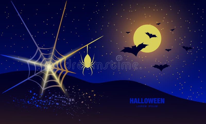 Halloween Night Banner with Spider and Spider Web. Stock Vector ...