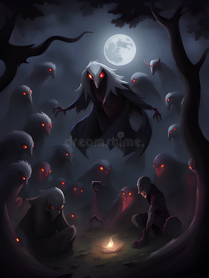 Halloween Night with a Crow Stock Illustration - Illustration of spooky ...