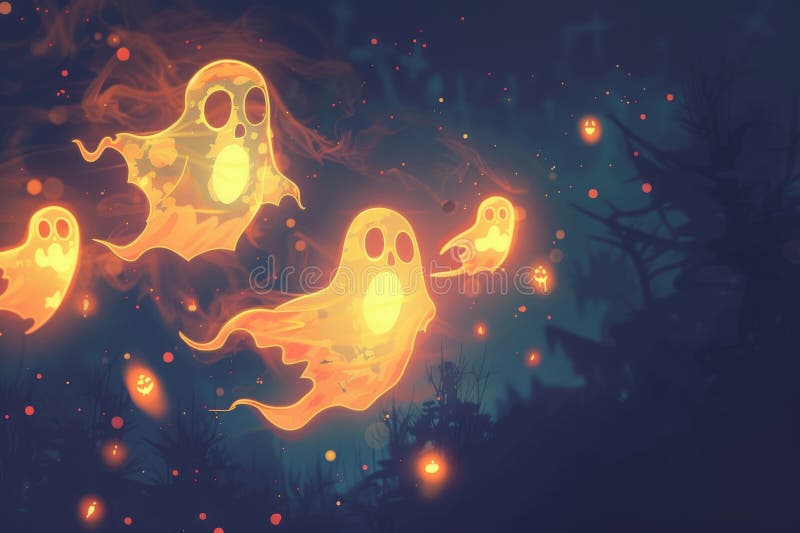 Halloween Night with Floating Ghosts Layout Background Stock ...