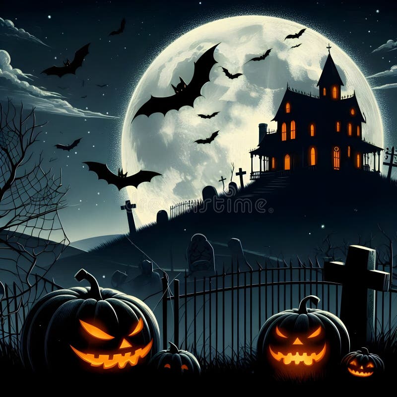 Halloween Night Full Moon Vector Illustration Background Image Stock ...