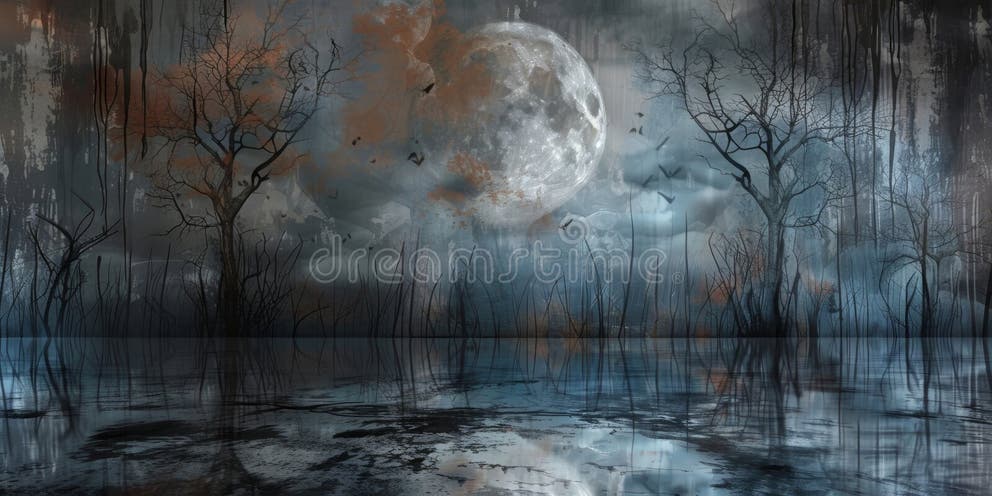 Halloween Night with Ghost Reflections Backdrop Stock Illustration ...