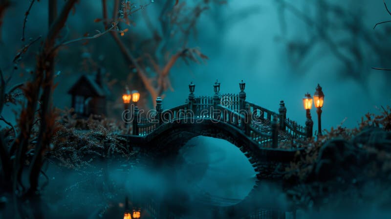Halloween Night with Haunted Bridge Layout Background Stock ...