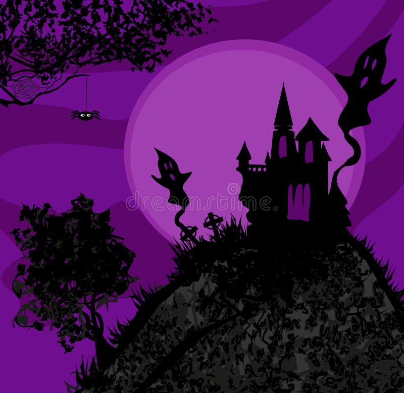 Halloween Night Landscape with Scary Haunted Castle Stock Vector ...