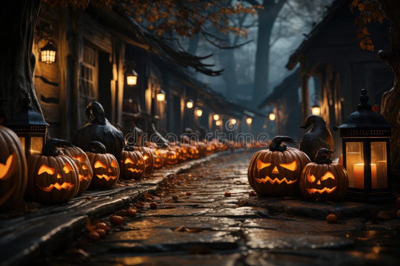 Halloween Night Sets the Stage for a Hauntingly Enchanting Scene. Stock ...