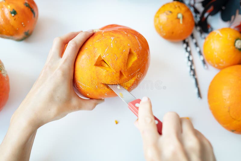 Halloween October 31st. the Step-by-step Process of Carving a Pumpkin ...