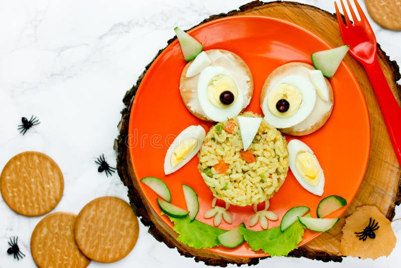 Halloween Owl Lunch for Kids - Boiled Egg with Rice Stock Image - Image ...