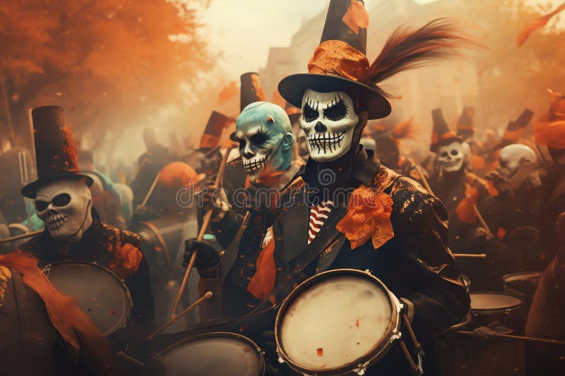 A Halloween Parade with Colorful Floats and Marching Bands Halloween ...