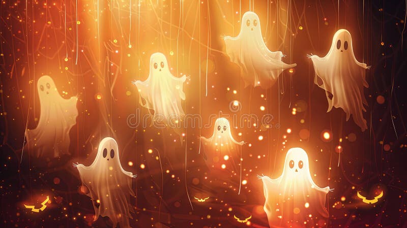 A Halloween Party Backdrop Featuring Ghosts and Pumpkins Stock Image ...
