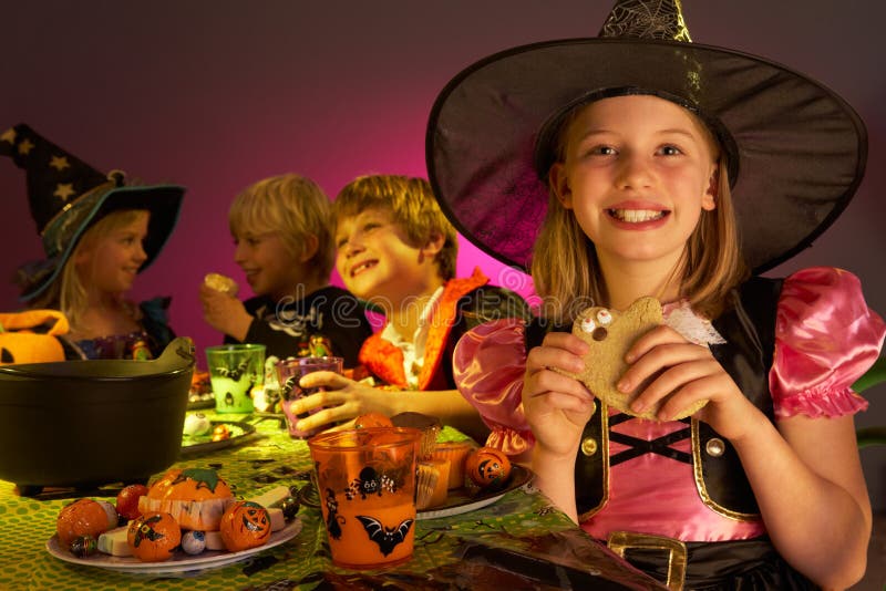 Halloween Party with Children Having Fun Stock Image - Image of eating ...