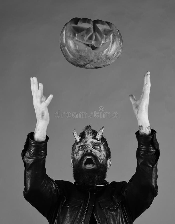 Halloween Party Concept. Devil or Monster with October Decorations ...