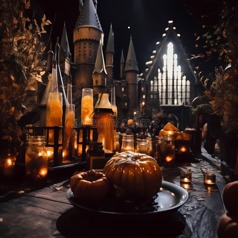 Halloween Party at a Classic English Castle Theme Stock Illustration ...