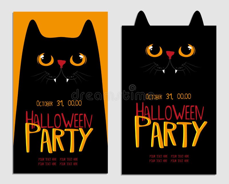 Halloween Party Poster. Card or Flyer with Black Cat. Stock Vector ...
