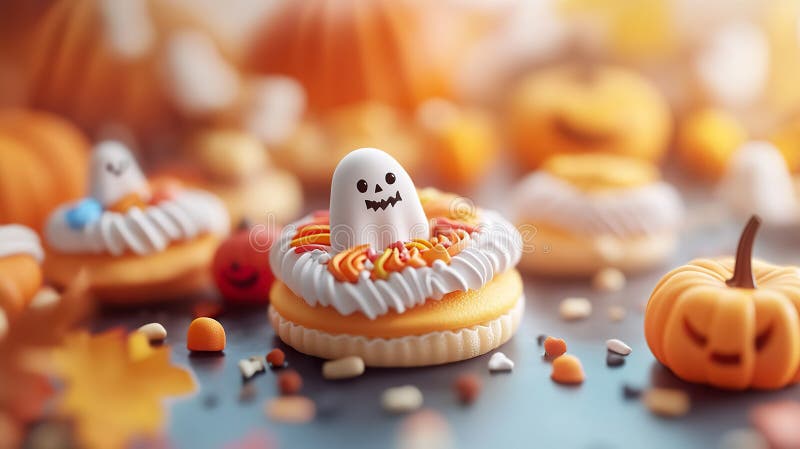 Halloween Pastries with Ghost and Pumpkin Decorations Stock ...