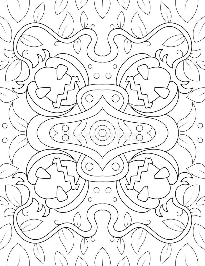 Halloween Pattern Coloring Page for Adult Stock Illustration ...