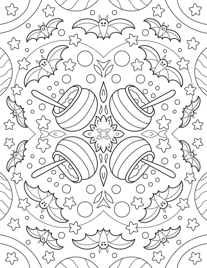 Halloween Pattern Coloring Page for Adult Stock Illustration ...