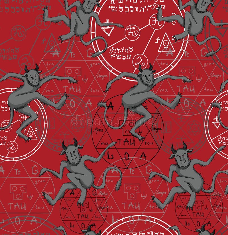 Halloween Pattern with Demons and Symbols on Red Stock Vector ...