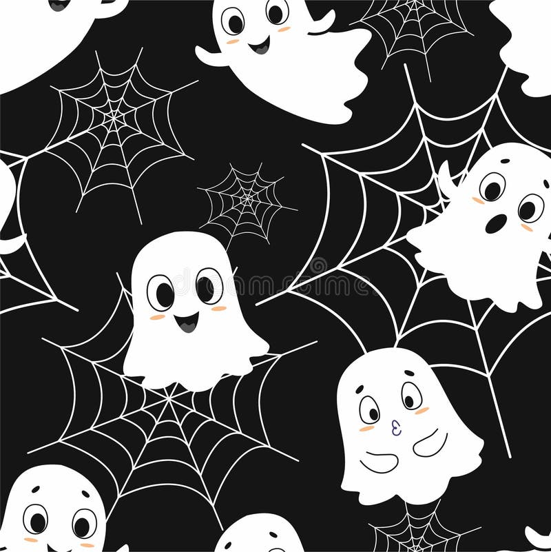 Ghosts Seamless Pattern. Halloween Abstract Spooky Spirits With Faces ...