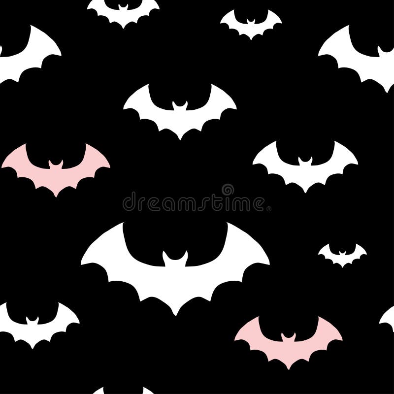 Halloween Pattern with Black and Pink Bats Stock Vector - Illustration ...