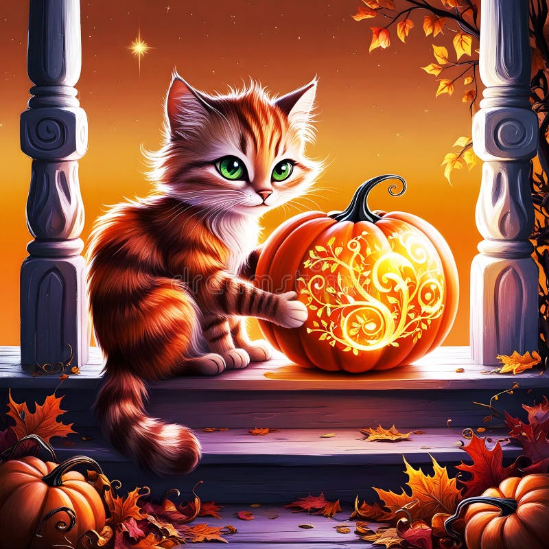 Halloween Picture with Pookie Cute Brawn Cat Stock Illustration ...