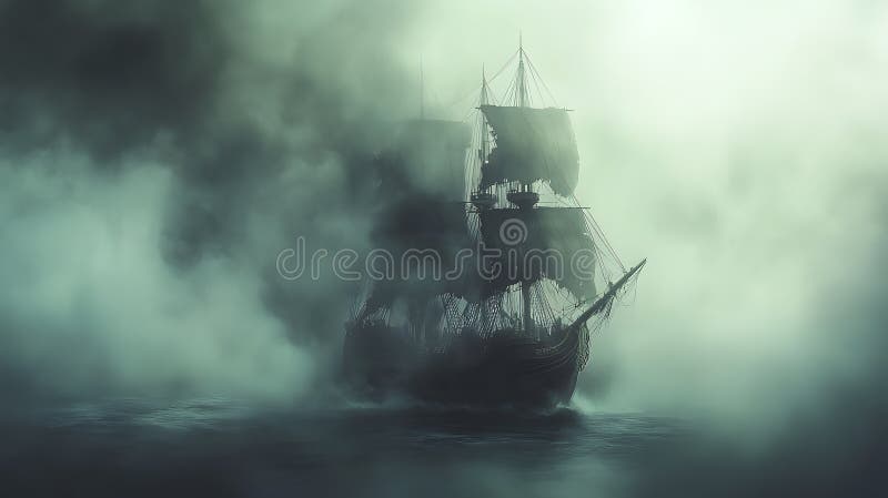 Halloween Pirate Ship, Cursed Pirate Ship Sailing through an Eerie ...