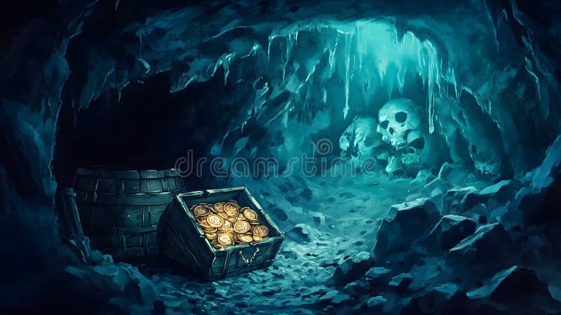 Halloween Pirate Ship, Cursed Pirate Treasure Glowing in Dark Cave ...