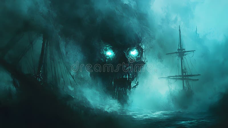 Halloween Pirate Ship, Ghost Pirate Rising from the Depths Cursed Ocean ...