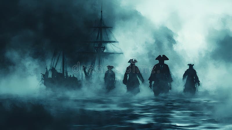 Halloween Pirate Ship, Ghostly Pirate Crew Returning Stock Illustration - Illustration of cursed ...