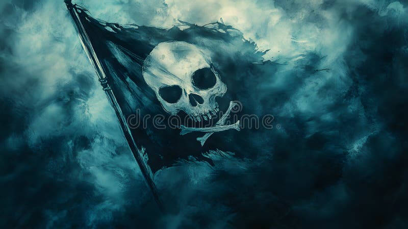 Ghostly Pirate Flag Glowing in the Dark Eerie Wind Stock Illustration ...