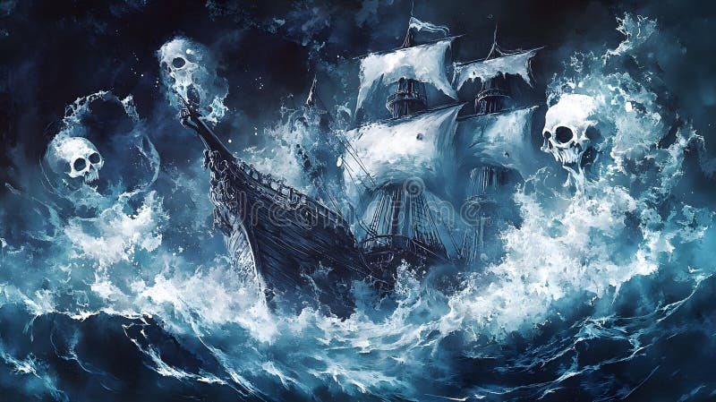 Halloween Pirate Ship, Pirate Ship Under Attack by Ghostly Sea ...