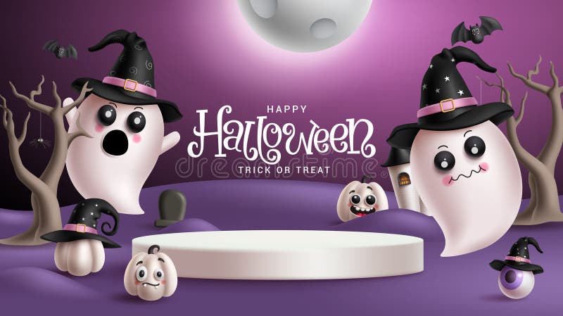Halloween Podium Vector Banner Design. Happy Halloween Greeting Text ...