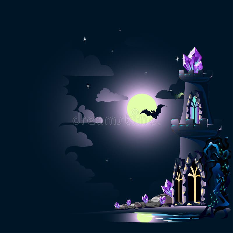 Dark Castle in a Magical Forest with Tall Trees Stock Vector ...