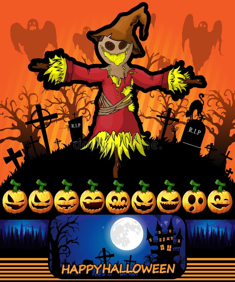 Halloween Poster with Scarecrow. Vector Illustration. Stock Vector ...